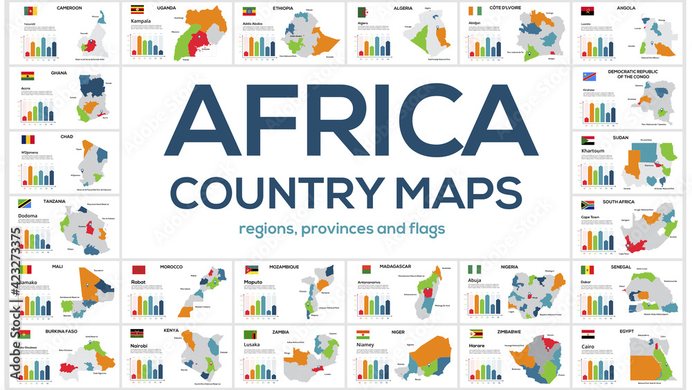 Set of maps of the countries of Africa. Image of global maps in the ...