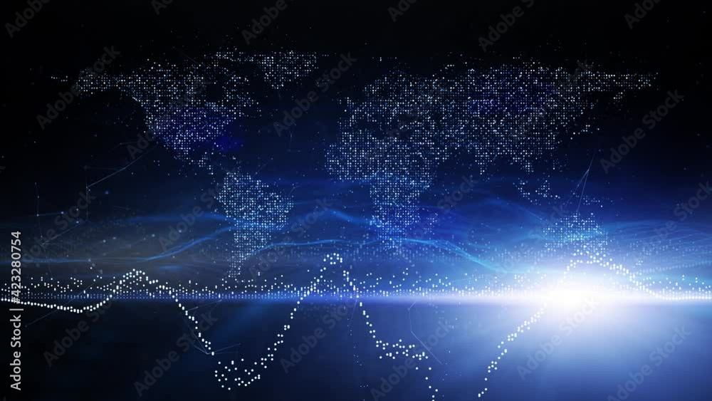 virtual detailed world map animation with moving line. Worldwide blue ...