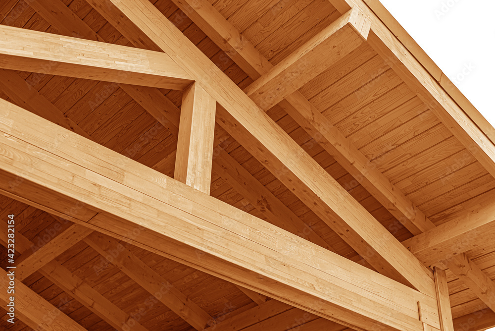 Wooden roof structure. Glued laminated timber roof. Stock Photo | Adobe ...