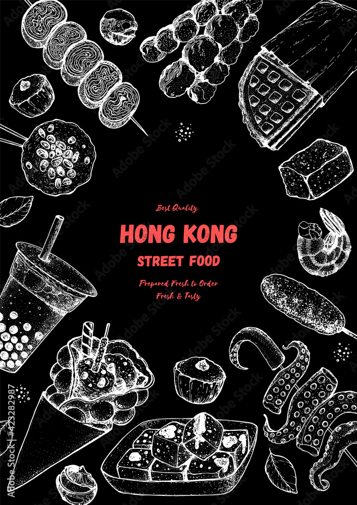 Hong kong street food frame. Chinese food menu design template ...