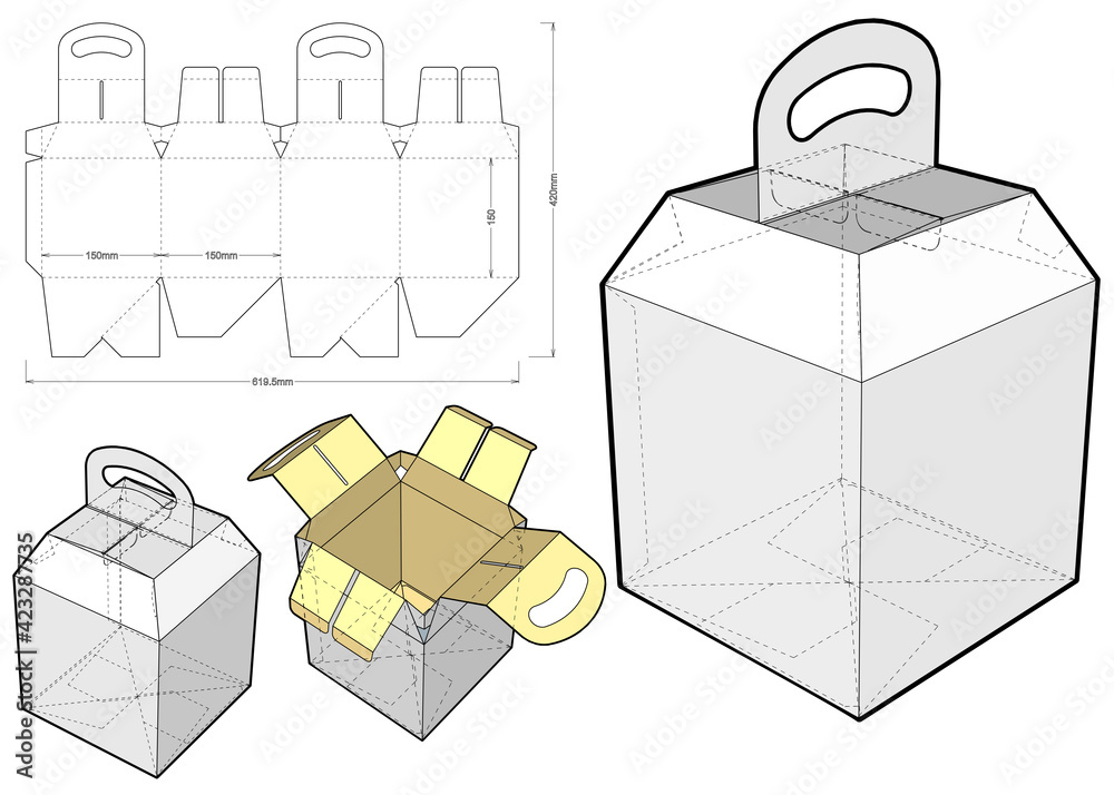 Cake Box with handle and Die-cut Pattern. The .eps file is full scale ...