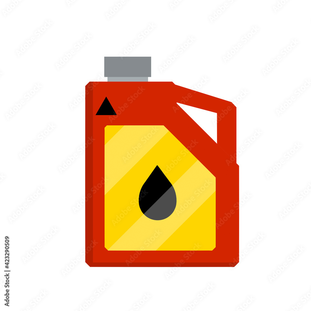 Canister with fuel. Red gas tank. Container with oil. Flammable object ...