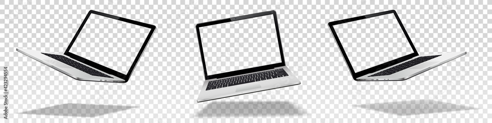 Flying laptop mock up with transparent screen isolated Stock Vector ...