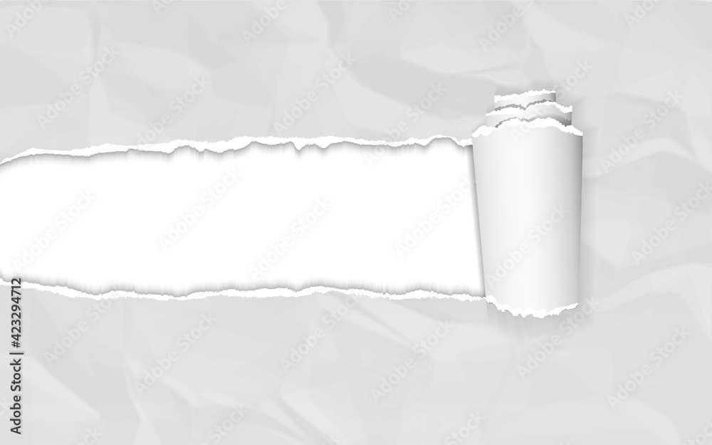 Realistic torn and twisted paper strip. Torn paper edge. Crumpled paper ...