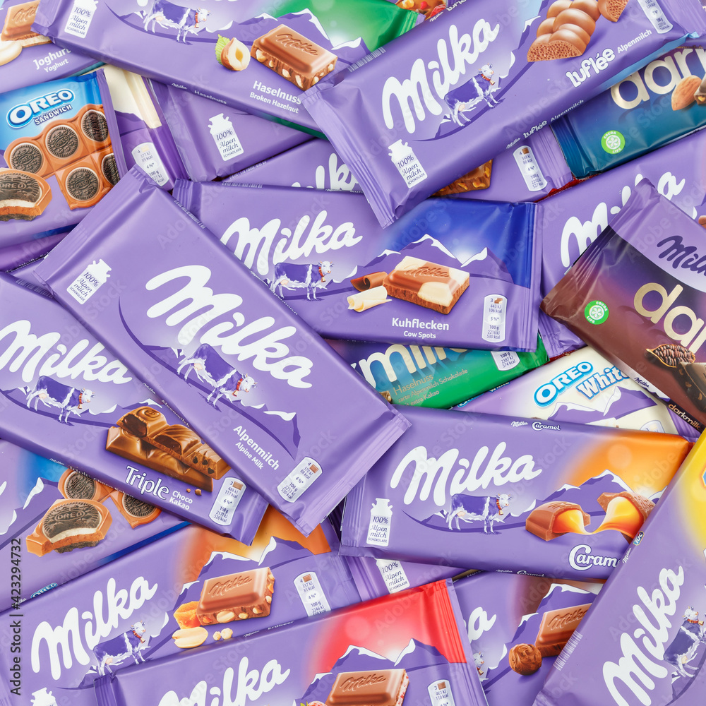 Milka chocolate chocolates different types variety background square ...