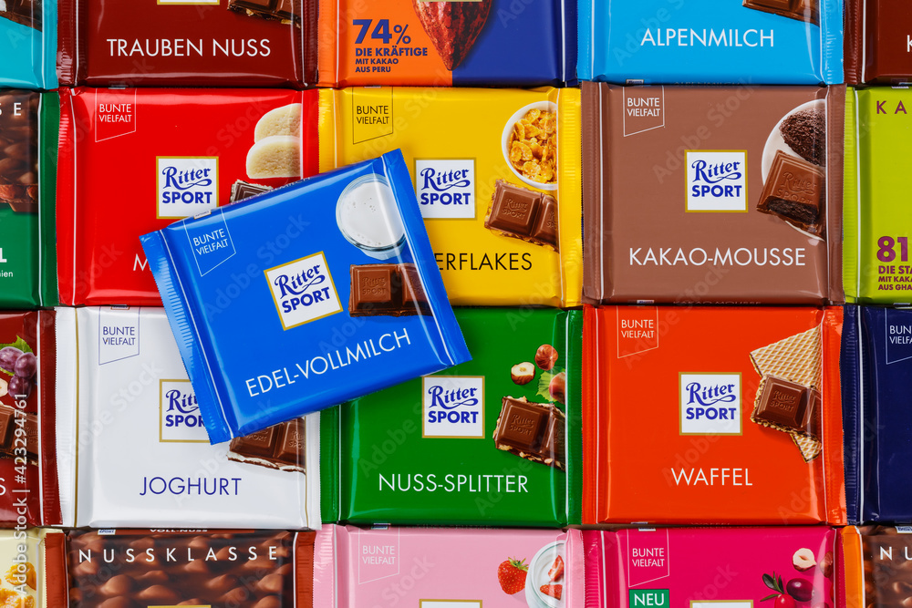 Ritter Sport chocolate chocolates different types variety background ...