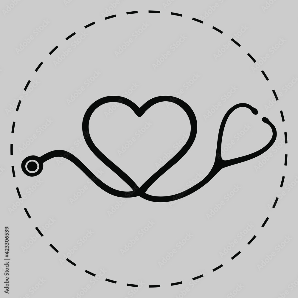 heart beat stethoscope line art black and white- illustration vector ...