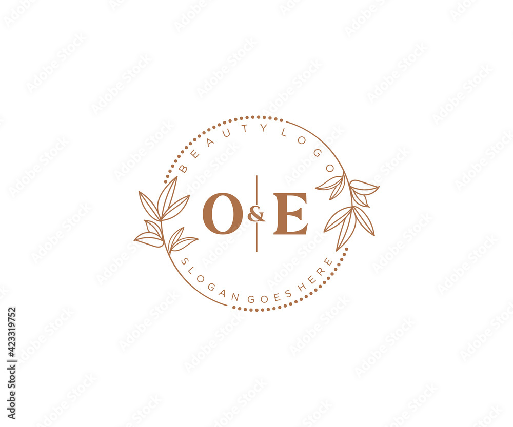 initial OE letters Beautiful floral feminine editable premade monoline ...