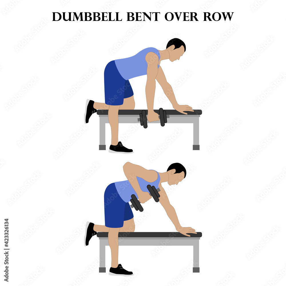 Dumbbell bent over row exercise strength workout vector illustration ...
