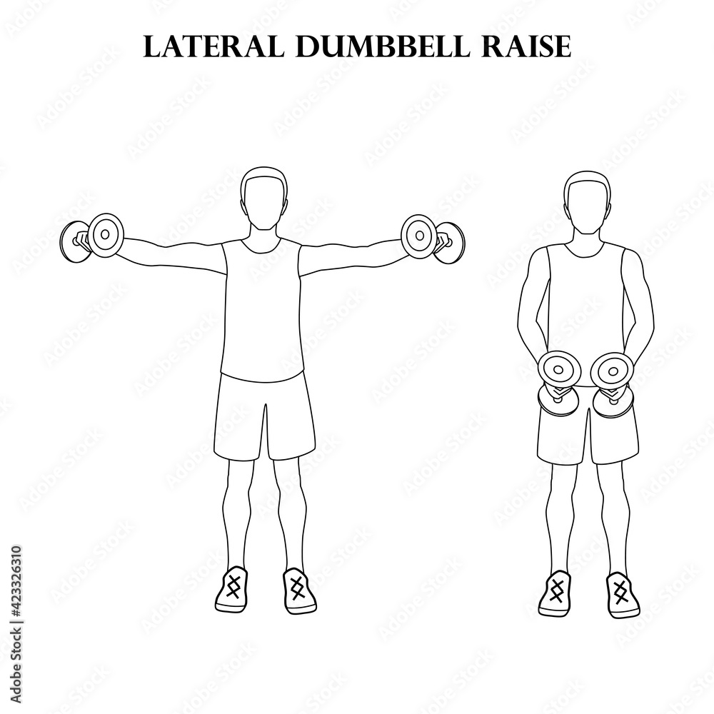 Lateral dumbbell raise workout exercise vector illustration outline ...