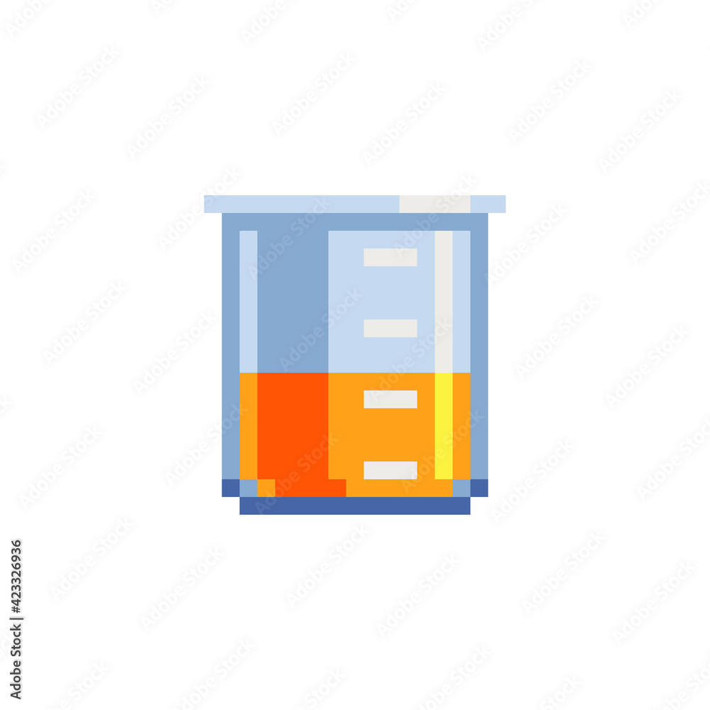 Chemical flasks pink color, abstract pixel art icon. Glass flask. Test ...