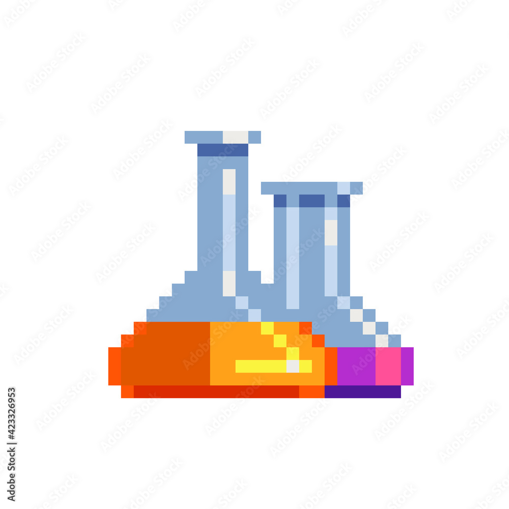 Сhemical flask pixel art icon. Jars, beakers and flasks isolated vector ...