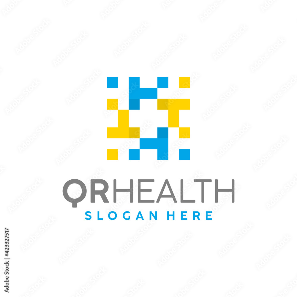 QR HEALTH logo template with QR code and red cross in negative space ...
