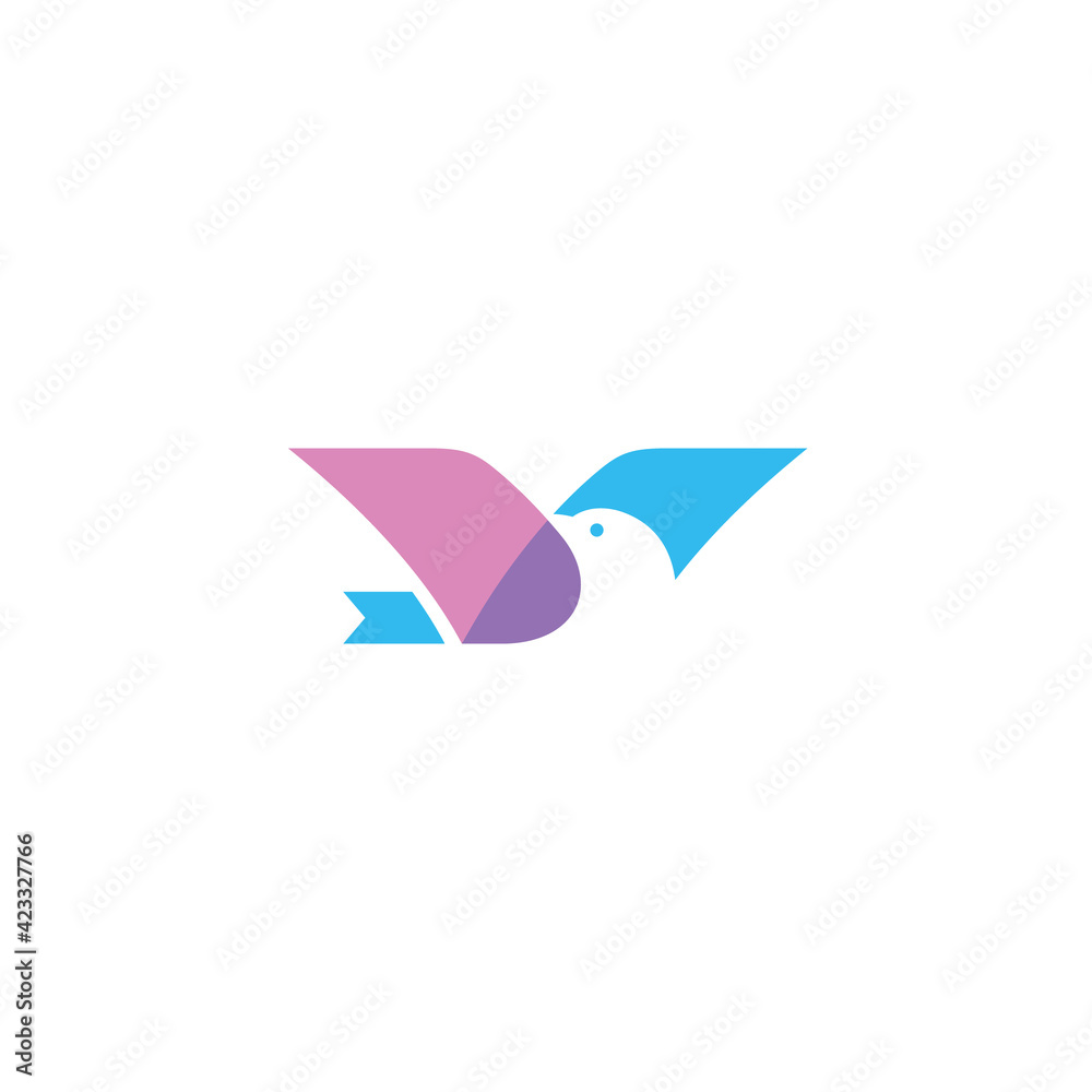 Simple abstract flying bird with overlapping wings and negative space ...