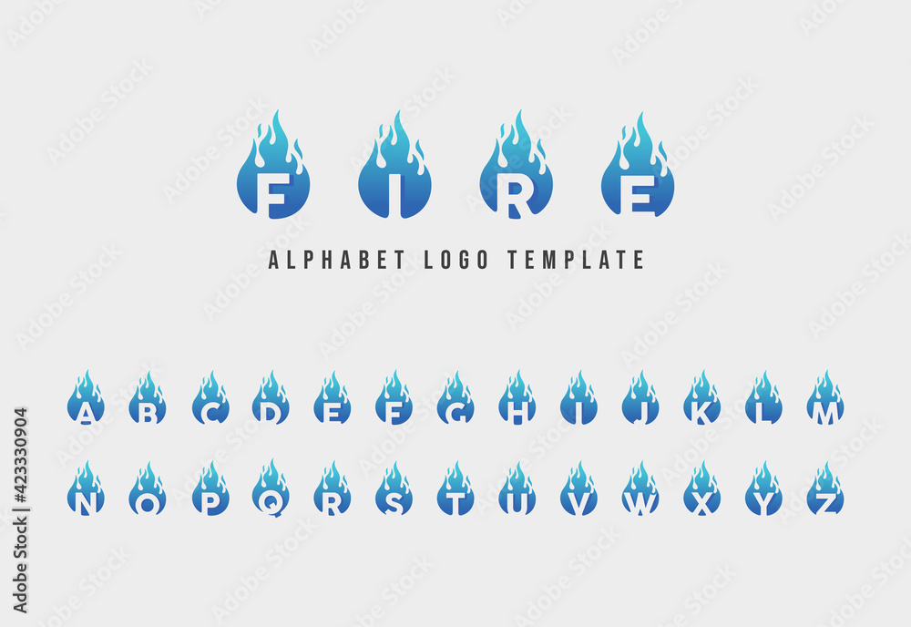 Alphabet on fire - custom font with blue fire Stock Vector | Adobe Stock