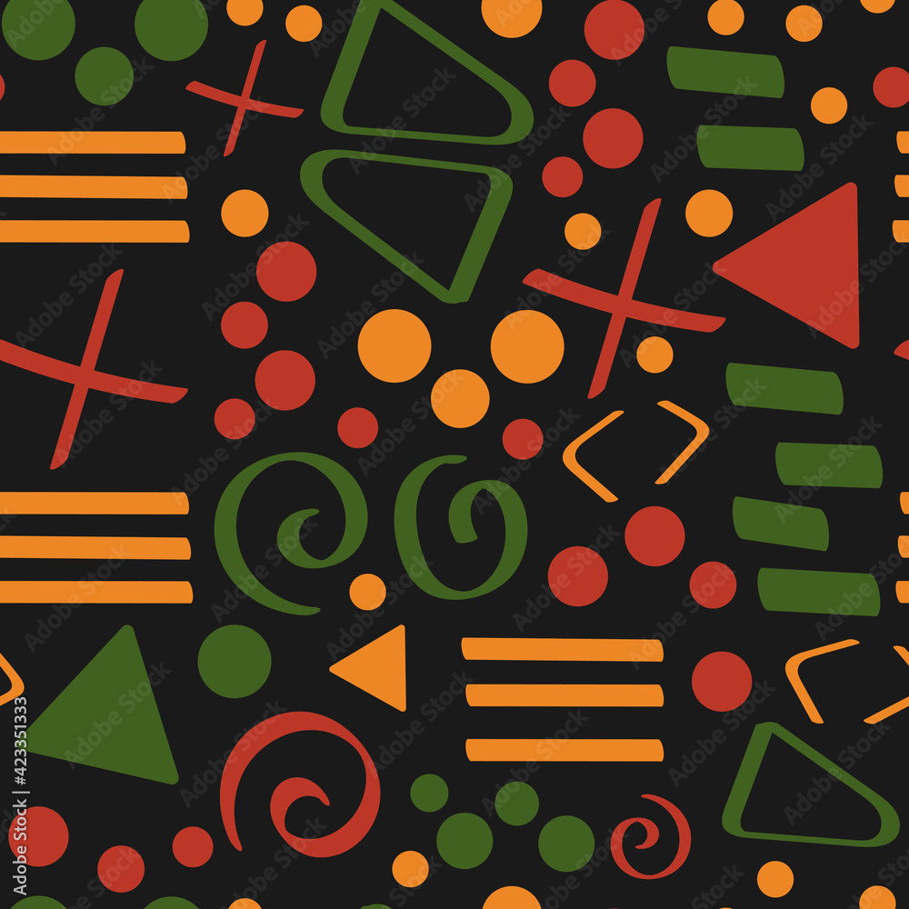 Tribal African ethnic seamless pattern with simple lines and figures in ...