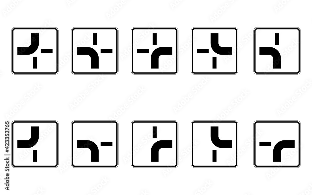 Traffic priority signs. Priority road at the intersection sign set ...