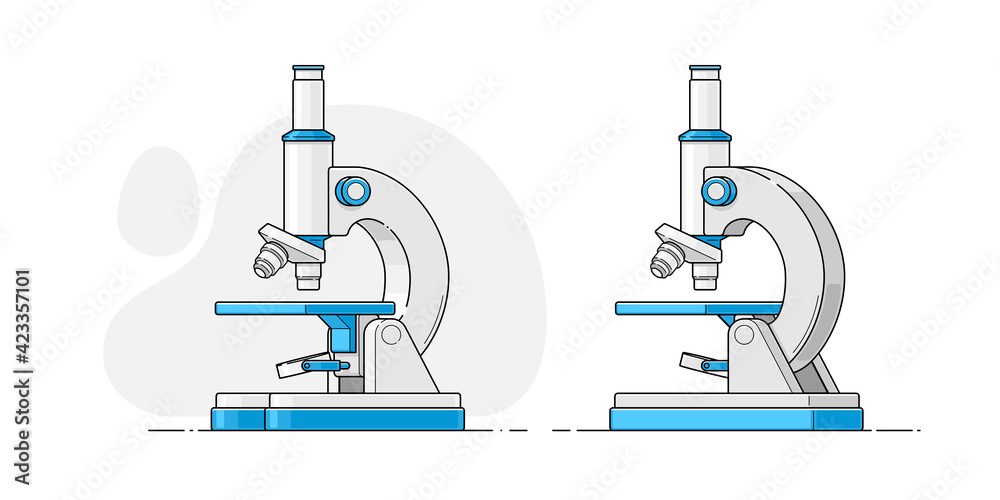 Different sides of microscope in flat style with outline on white ...
