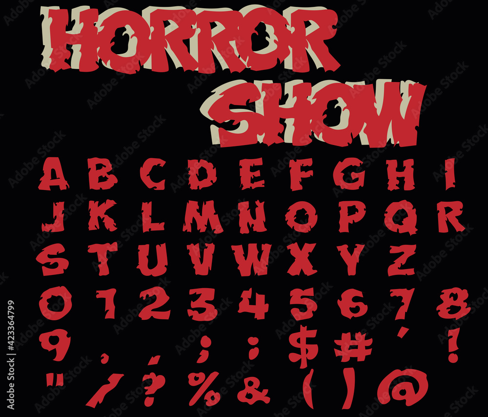 Classic Horror Alphabet Font - Grunge numbers and letters Stock Vector ...