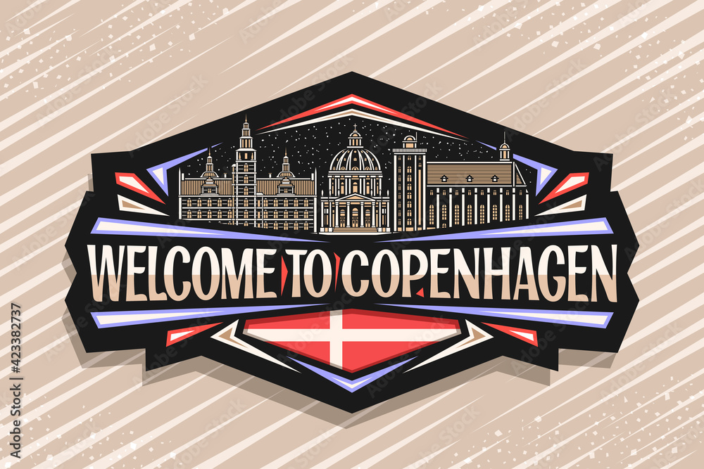 Vector logo for Copenhagen, dark decorative sign with outline ...