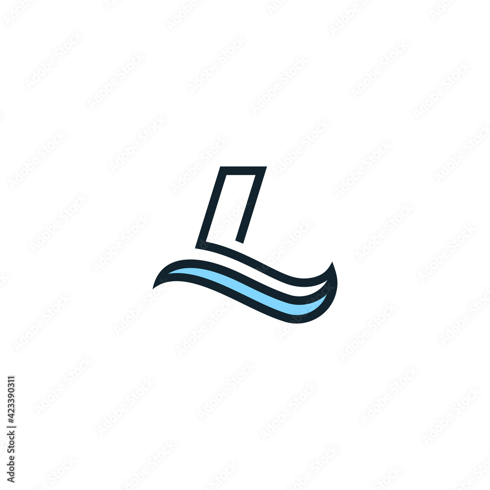 initial logo with dynamic letter L and wave - creative line art design ...
