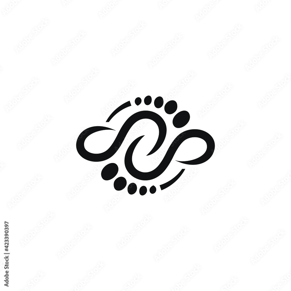 2 flipped healthy feet in circle logo design vector - black and white ...