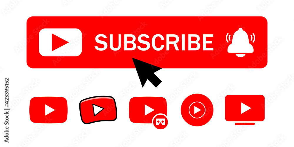 Subscribe button icon with arrow cursor. Official logotypes of Youtube ...
