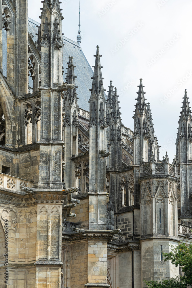 Pinnacles are architectural elements of a Gothic cathedral. Fragment of ...