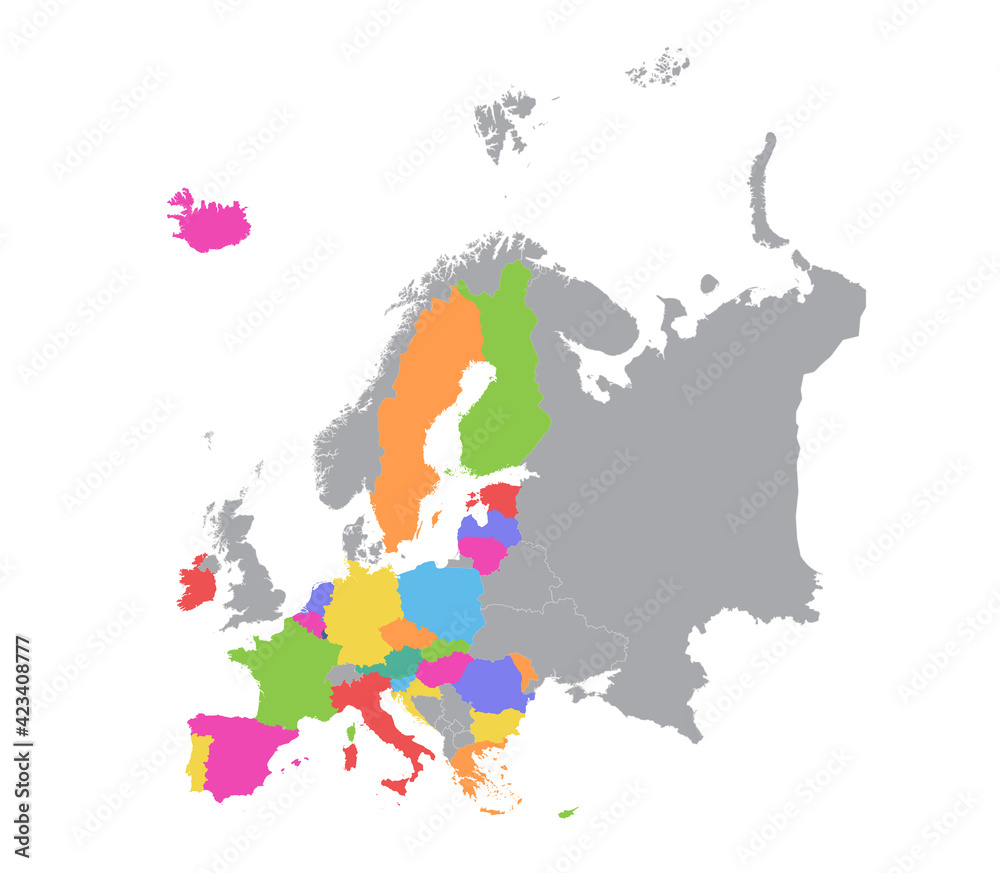 Plakat mapa Europy i Unia Europejska, oddzielne poszczególne państwa z ...
