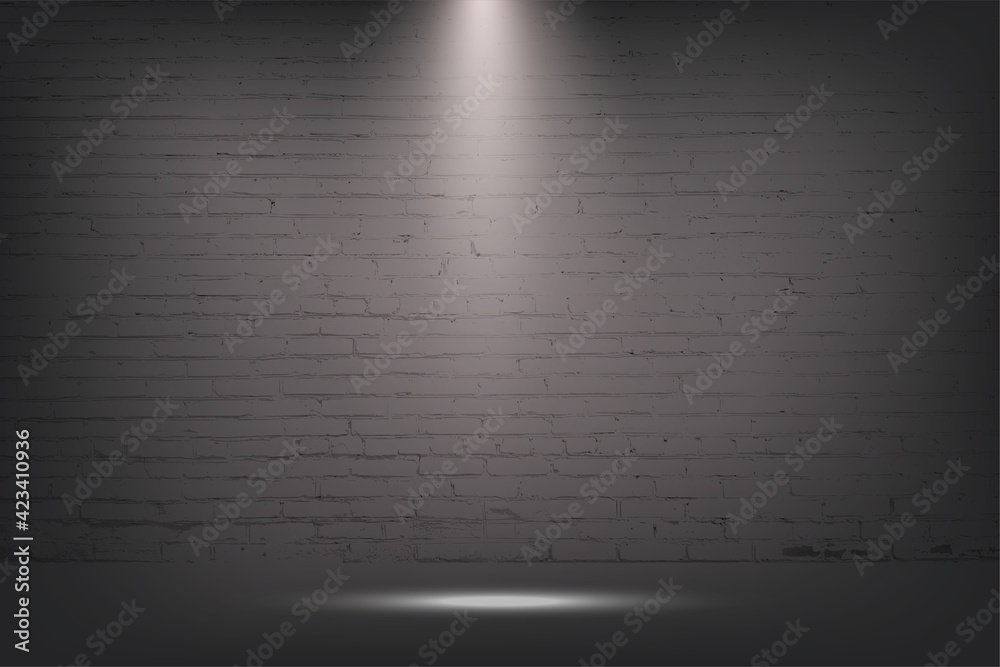 Grey brick wall with spotlight, stone background. Light from lamp on ...