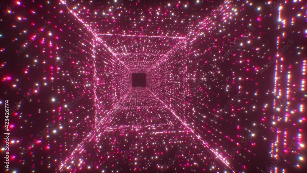 Digital technology tunnel. 3D Big Data Digital square corridor with futuristic matrix. Binary ...