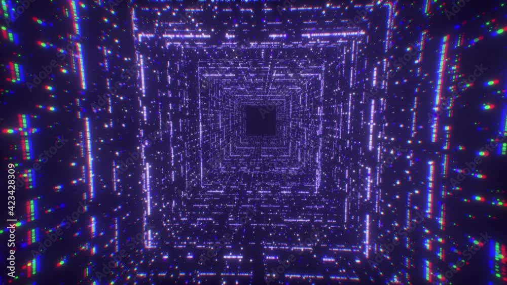 Digital technology tunnel. 3D Big Data Digital square corridor with futuristic matrix. Binary ...