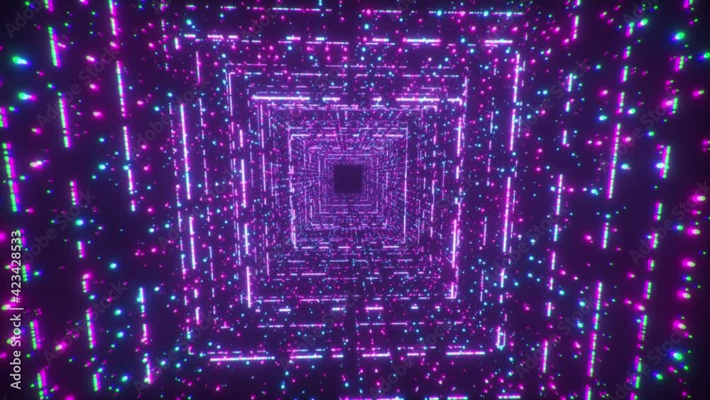 Digital technology tunnel. 3D Big Data Digital square corridor with futuristic matrix. Binary ...