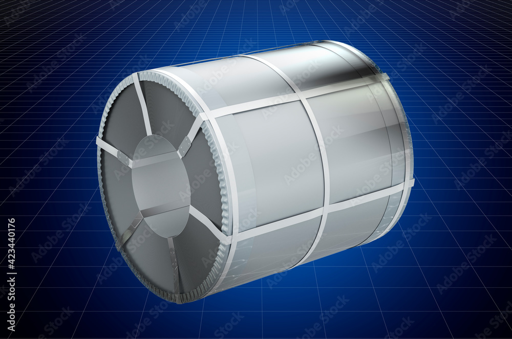 Visualization 3d cad model of roll of steel sheet, stainless steel coil ...