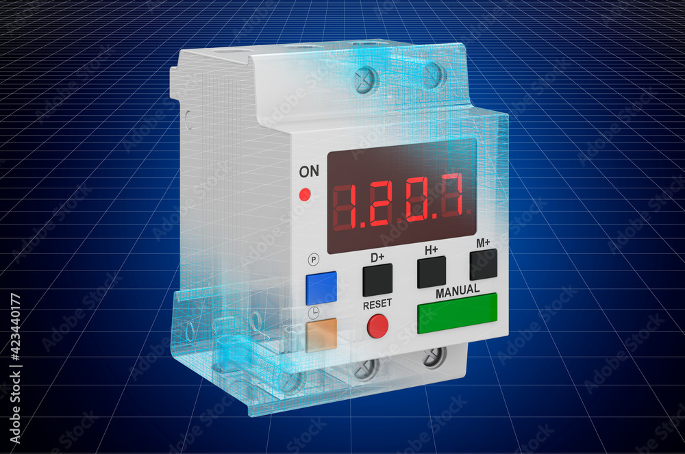 Visualization 3d cad model of digital timer switch, blueprint. 3D ...