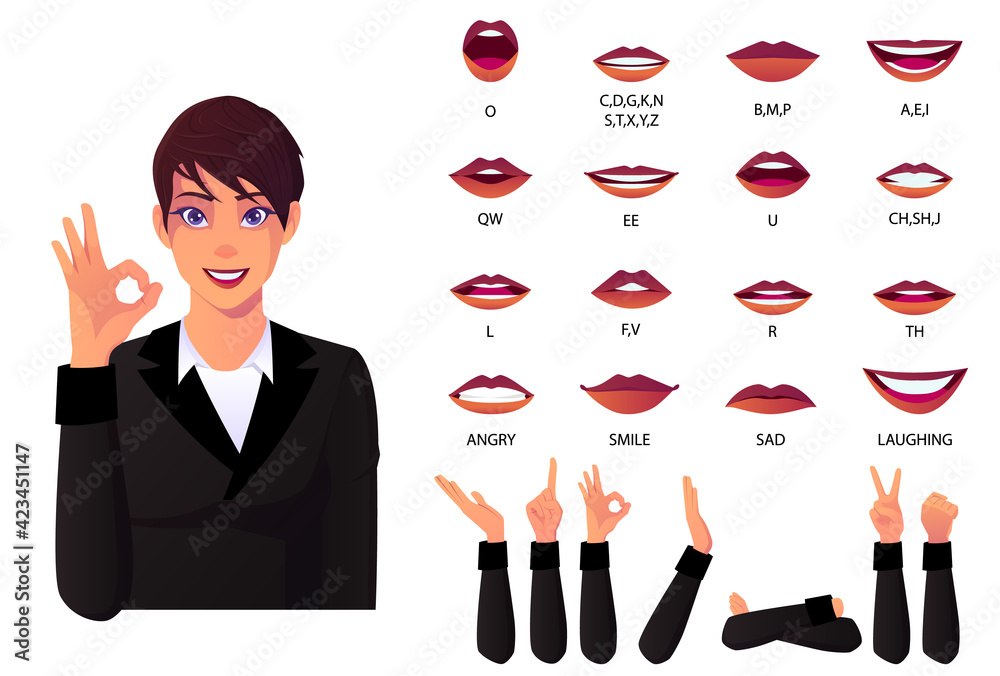 Mouth Animation Set And Lip Sync for Alphabet Businesswoman ...