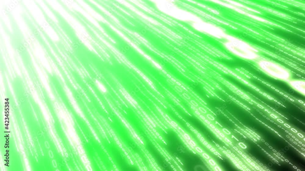 Green binary code falling down - matrix concept. Camera moves thorough ...