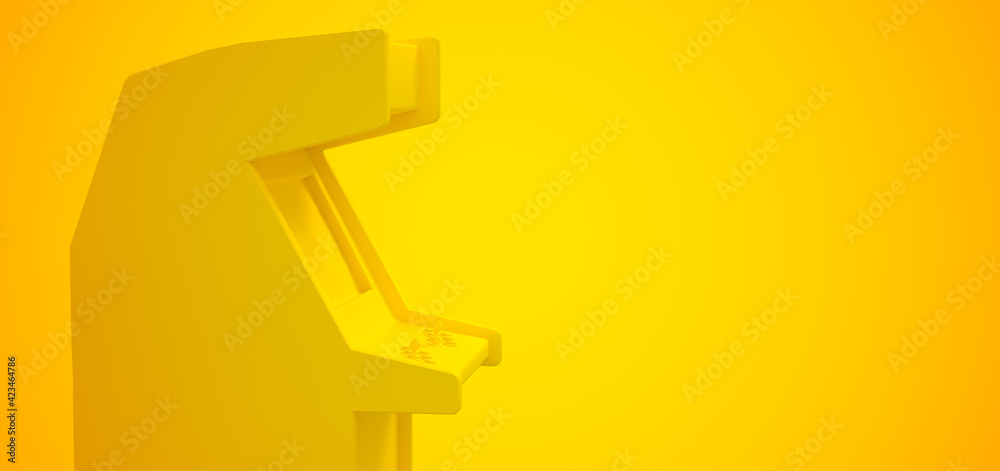 stylized retro Arcade game machine 3D rendered yellow background with ...