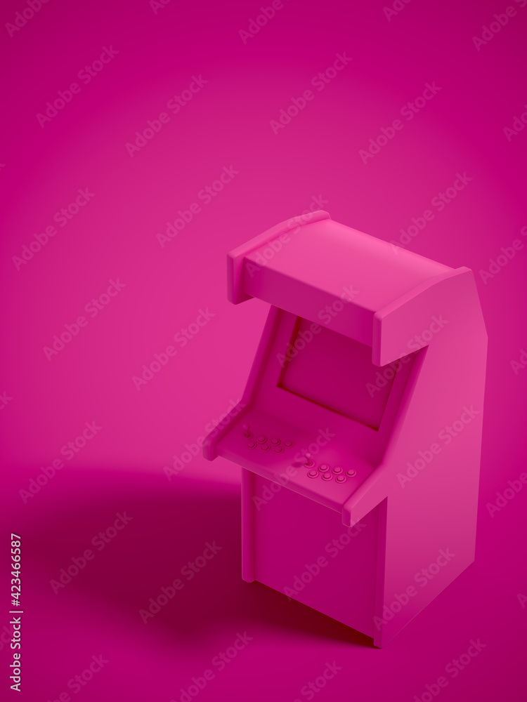 stylized retro Arcade game machine 3D rendered pink vertical background ...