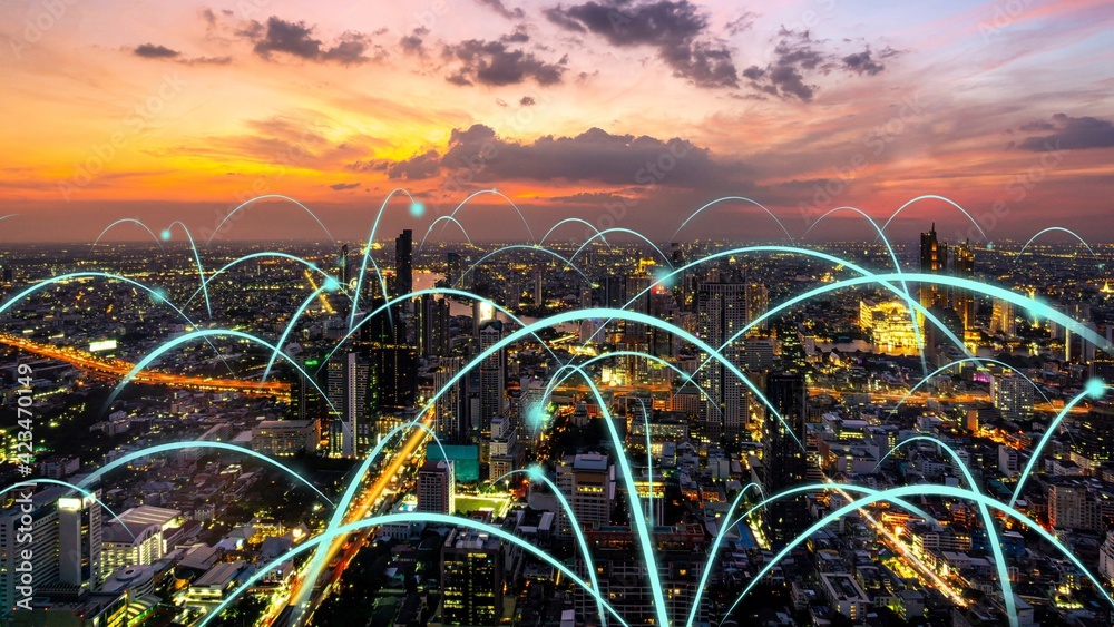 Smart digital city with globalization abstract graphic showing ...