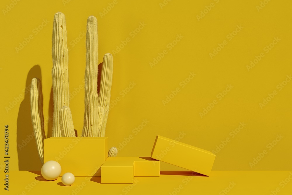 Abstract yellow color background, mock up scene geometry shape podium ...