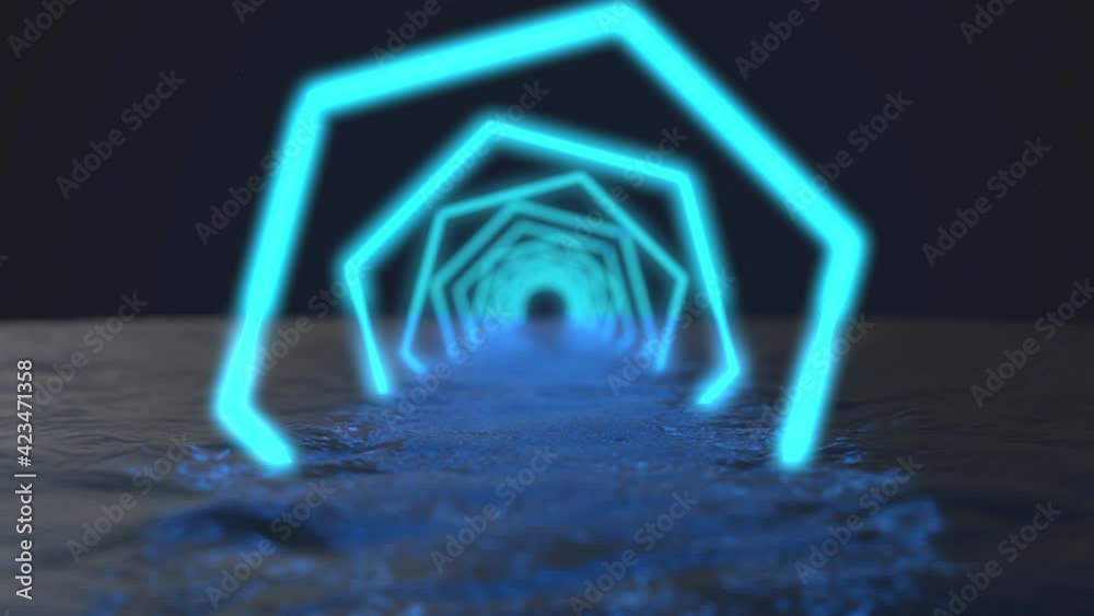 A bright neon frame shimmers with a neon spectrum of light in the water ...