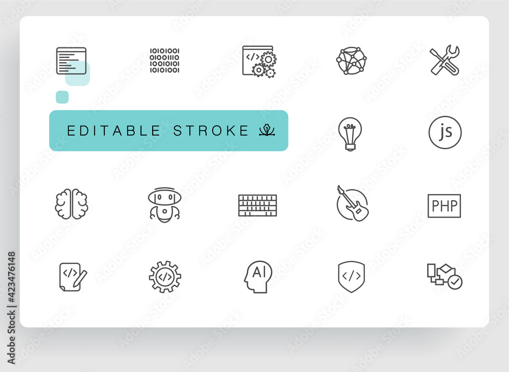 Programming and code. Set of vector icons with editable contour. Stock ...