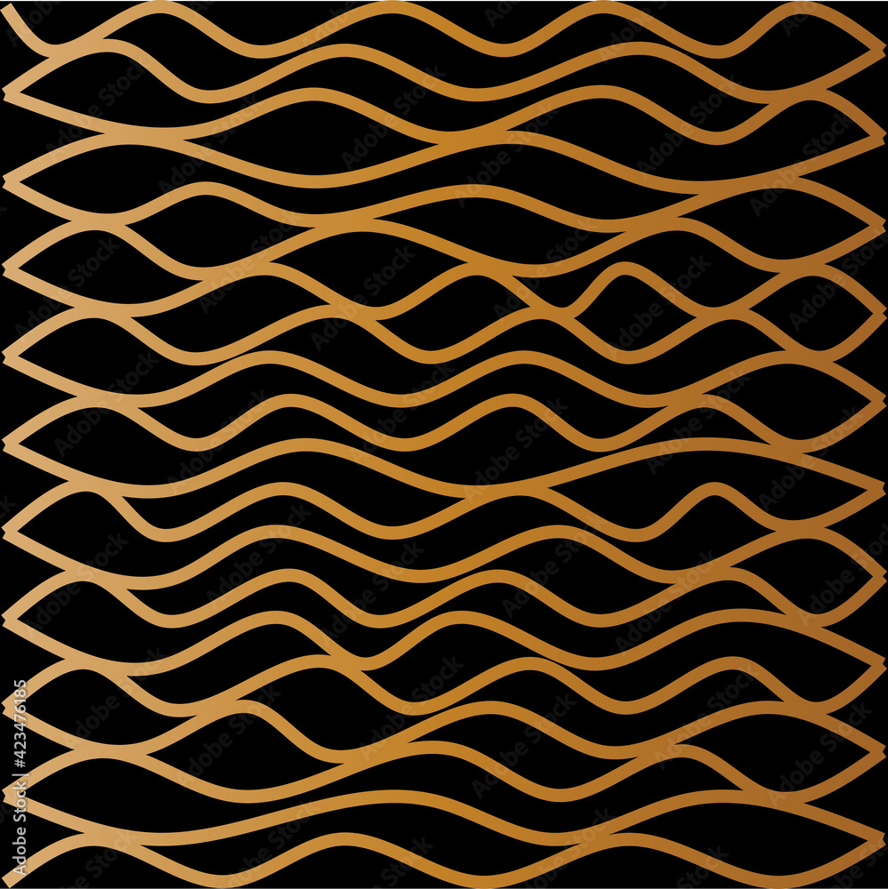 Geometric of horizontal spline pattern. Design wavy gold on black ...