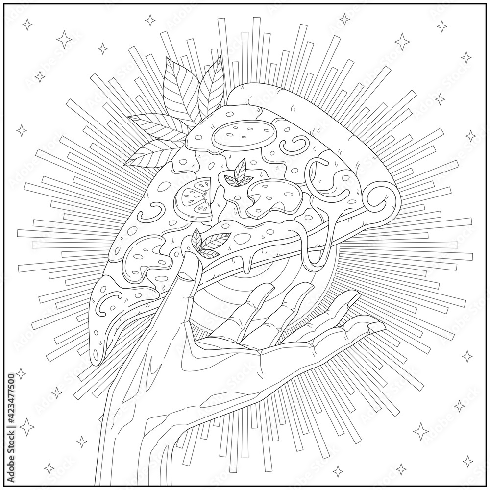 Fantasy shining slice pizza. Learning and education coloring page ...