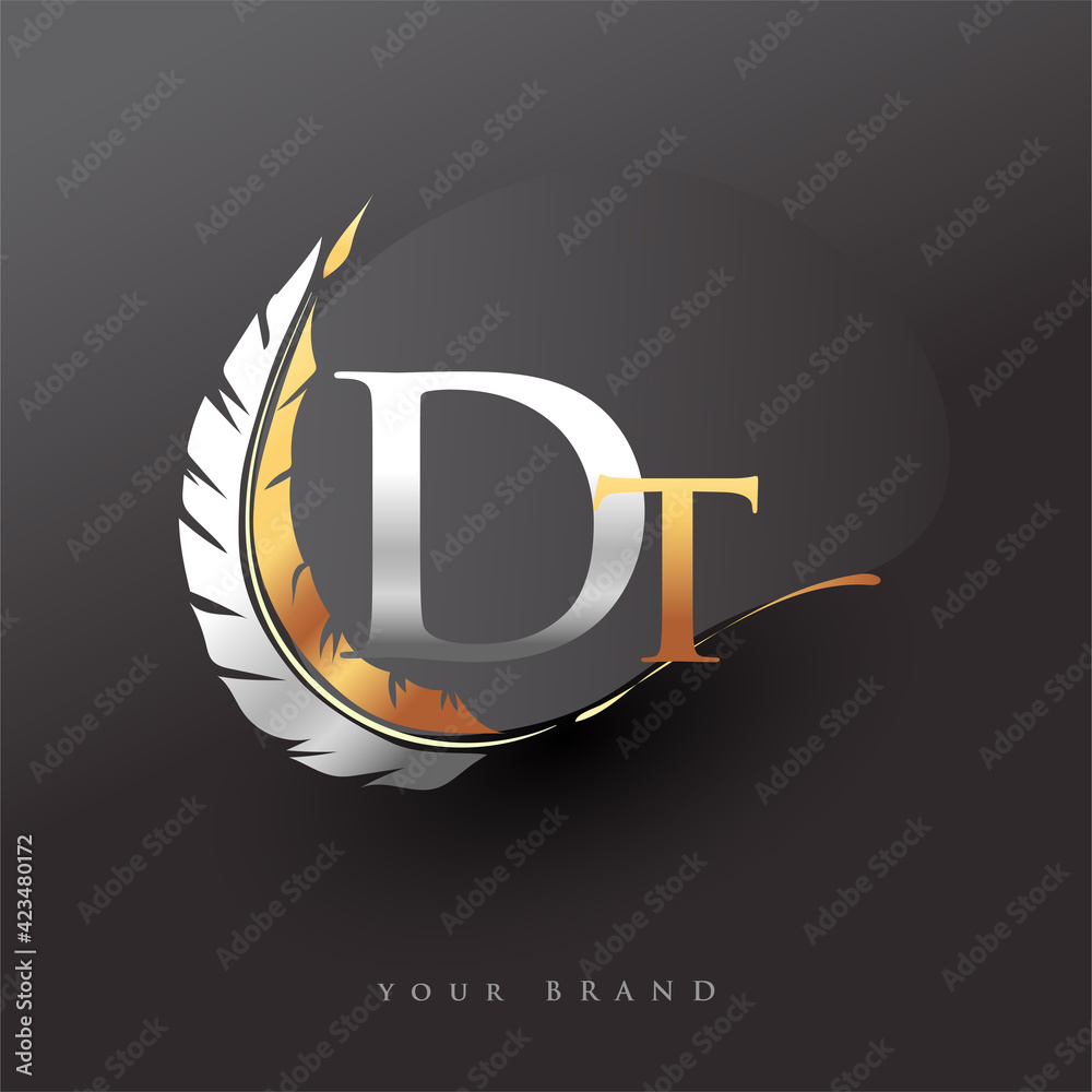 Initial letter DT logo with Feather Gold And Silver Color, Simple and ...