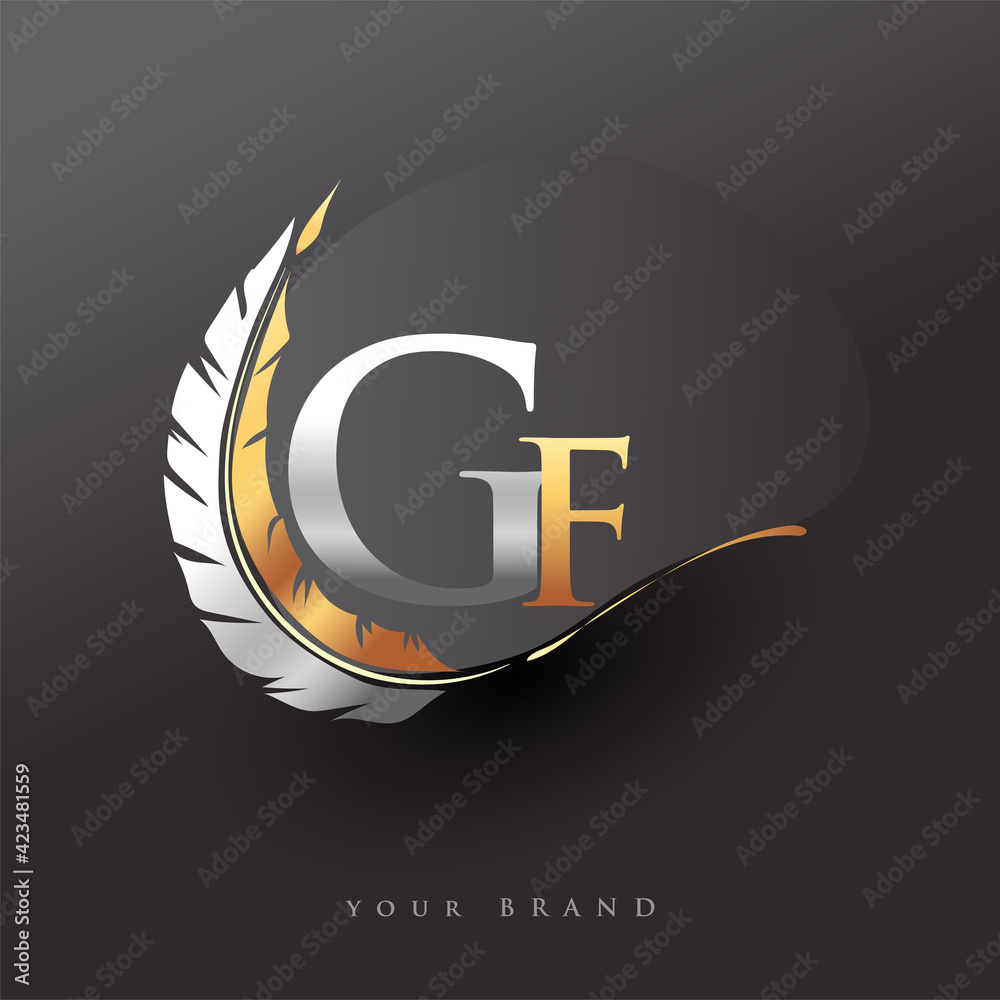Initial letter GF logo with Feather Gold And Silver Color, Simple and ...