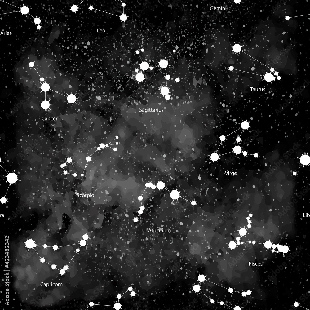 Constellation seamless pattern. Night sky background with star. Vector ...