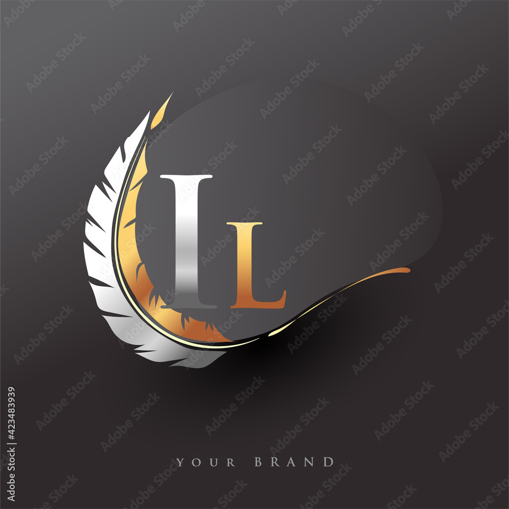 Initial letter IL logo with Feather Gold And Silver Color, Simple and ...