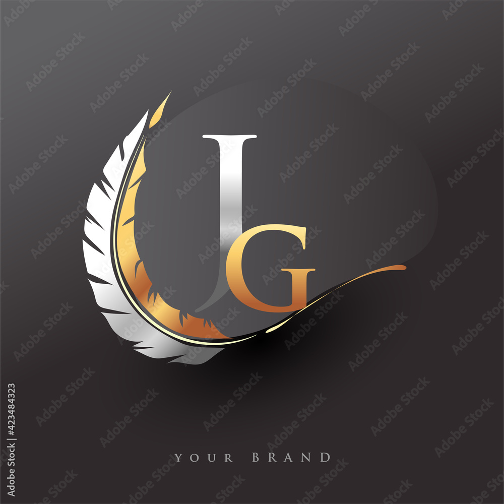 Initial letter JG logo with Feather Gold And Silver Color, Simple and ...